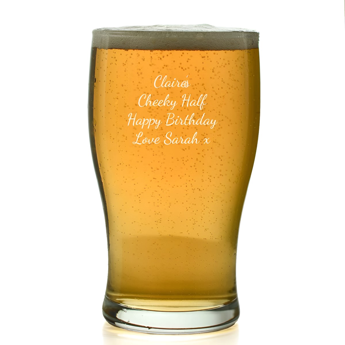 Personalised Half Pint Glass Engraved With Any Message Or Logo Personalised Half Pint Glass Engraved With Any Message Or Logo