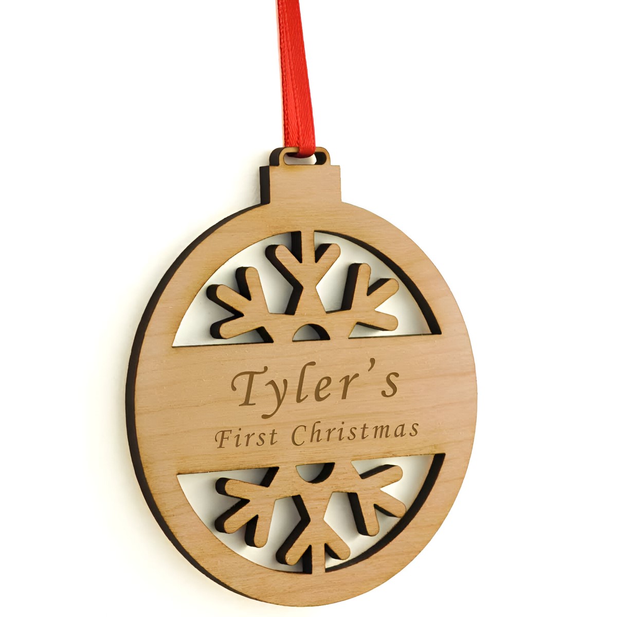 Personalised Round Snowflake Wooden Bauble Personalised Round Snowflake ...