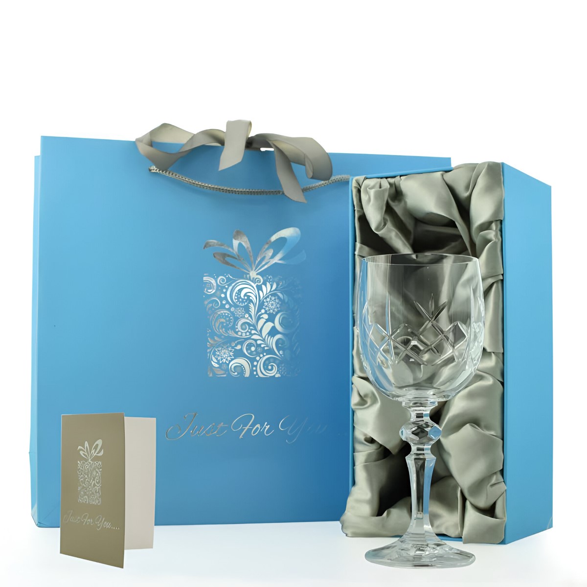 Engraved Crystal Wine Glass Presented In A Satin Box